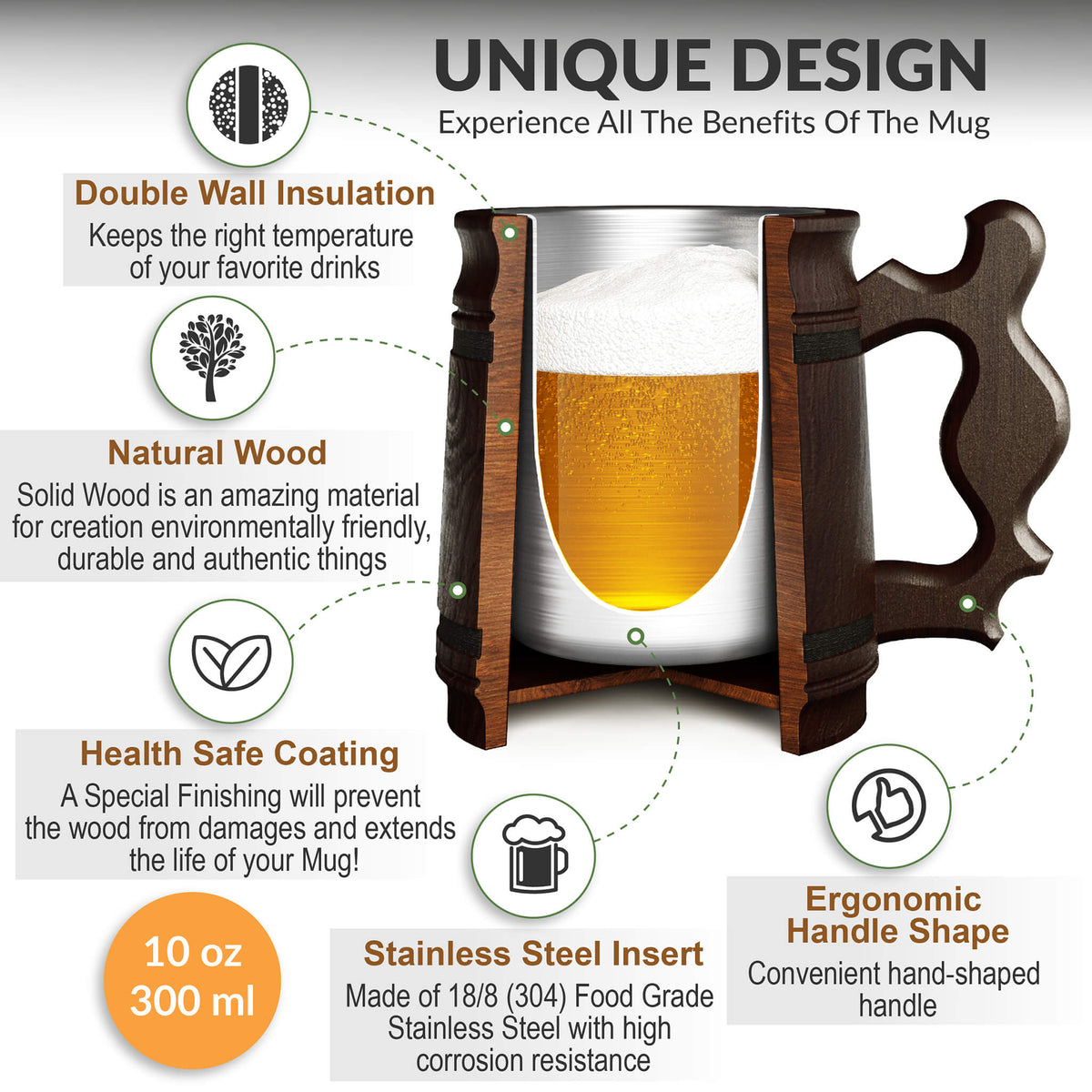 Classic Beer Mugs Set of 6 (10oz/284ml each) | Teslyar